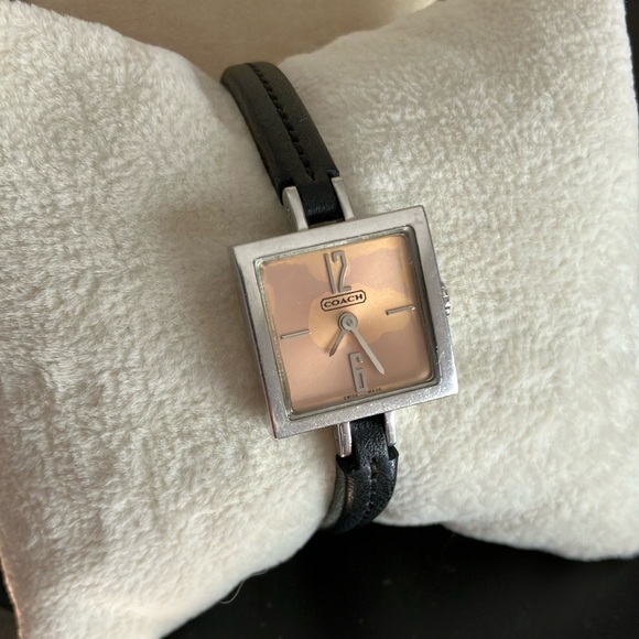 Coach | Accessories | Coach Black And Silver Square Watch With Leather ...